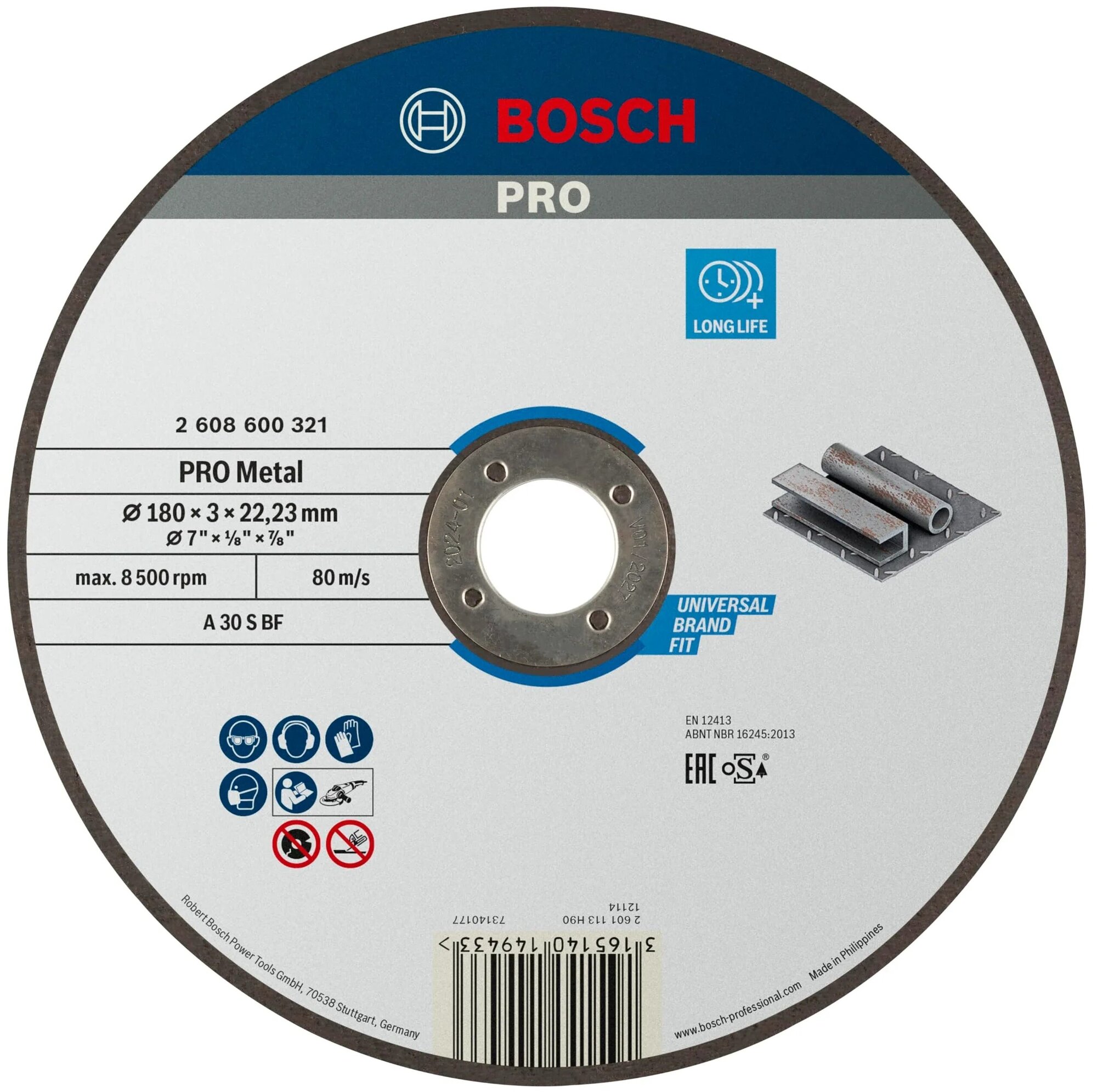 Диск отрезной Bosch Expert по металлу 180 x 3мм, прямой 2608600321