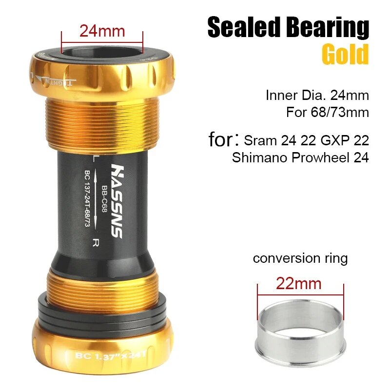 Каретка HASSNS BB68/73 24мм Gold, для SRAM GXP 22