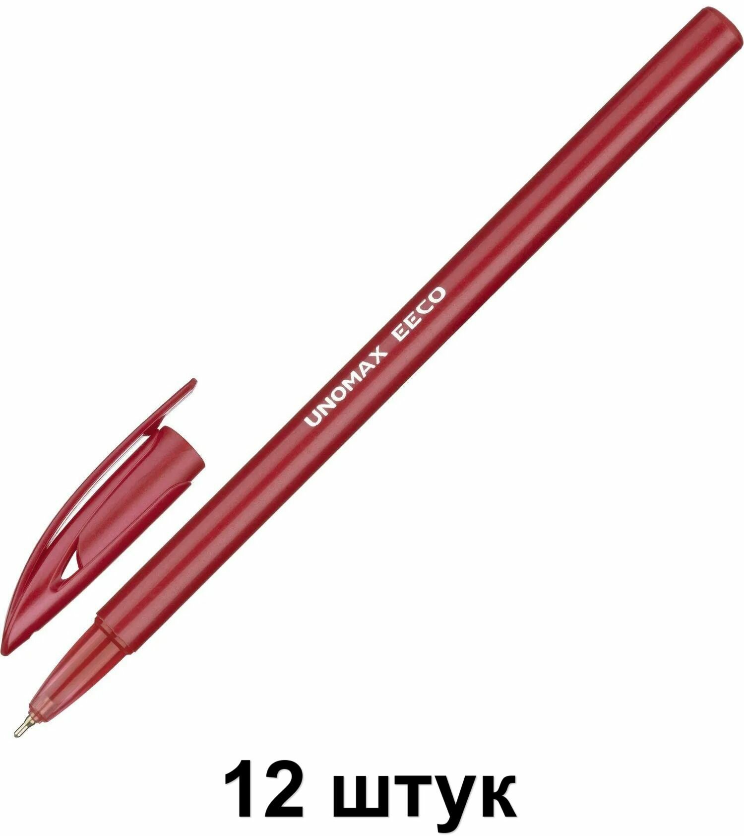 Unomax Ручка шариковая Eeco красная, 12 шт