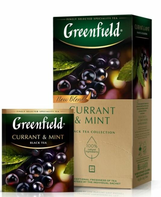 Greenfield/ Чай в пакетиках Currant and Mint, черный, 25 пакетиков