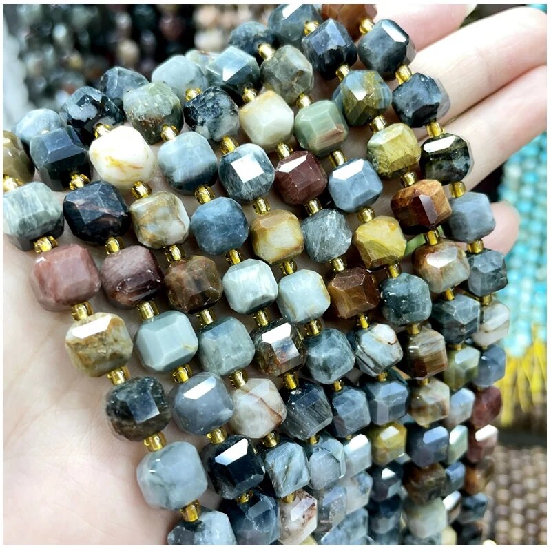 Бусины кубик тигровый глаз и агат 6мм, 40шт, Marine stone