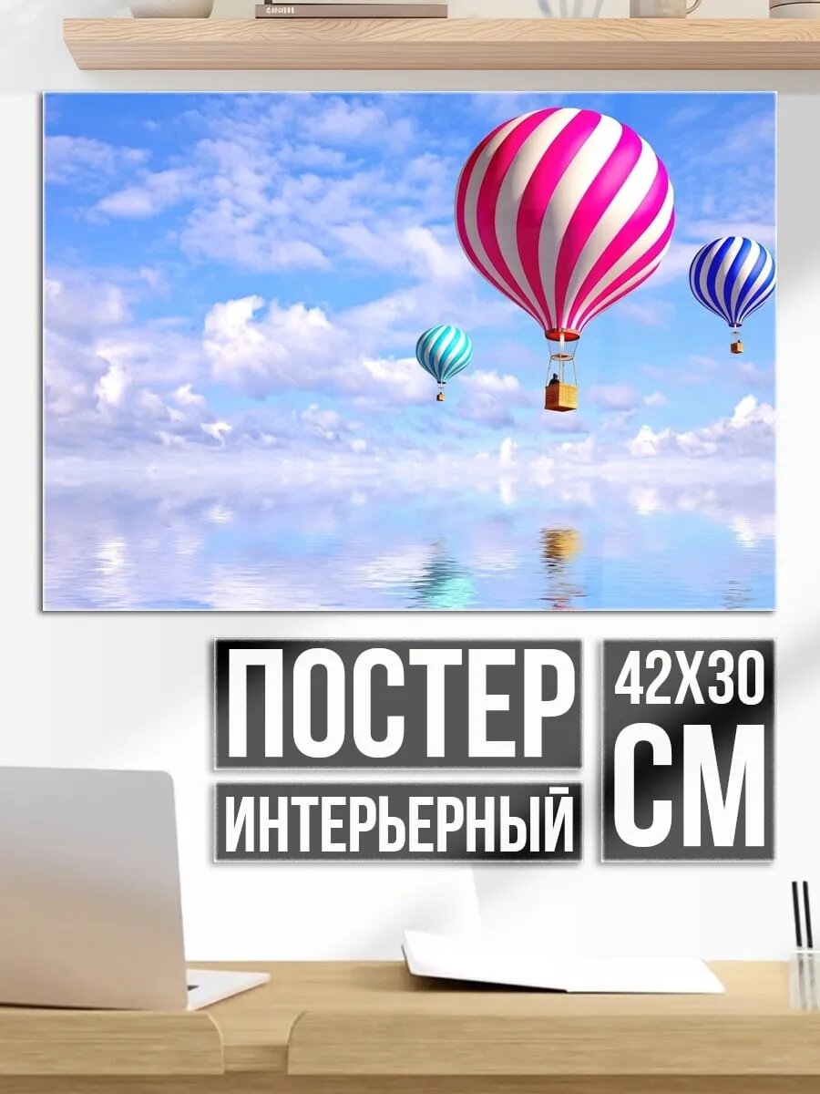 Плакат постер воздушные шары в небе