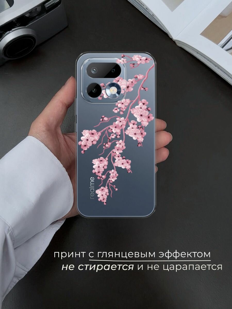 Силиконовый чехол на Realme 16 Pro / Реалме 16 Про с принтом Розовая веточка сакуры — фото 1