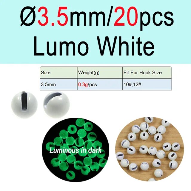 Vampfly вольфрамовые бусины для мушек 2,5-3,5 мм Белый, 3.5 Lumo white 20pc