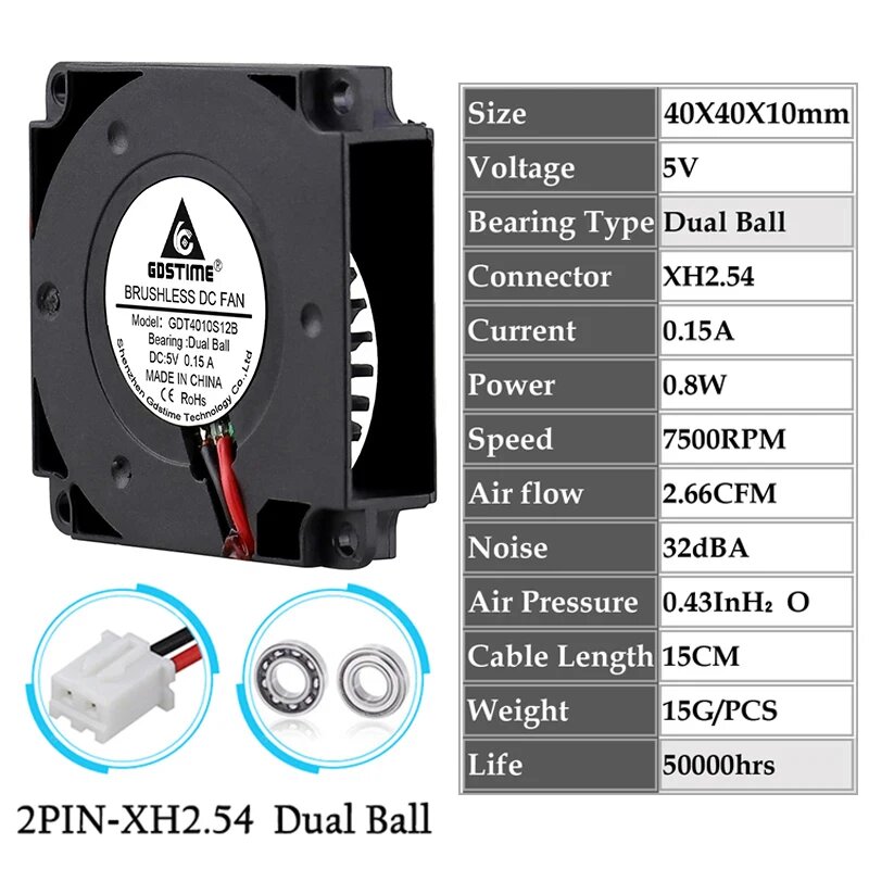 Gdstime GDB 4010 Blower вентилятор 1Pcs 4010 Blower, 5V Dual Ball 2PIN