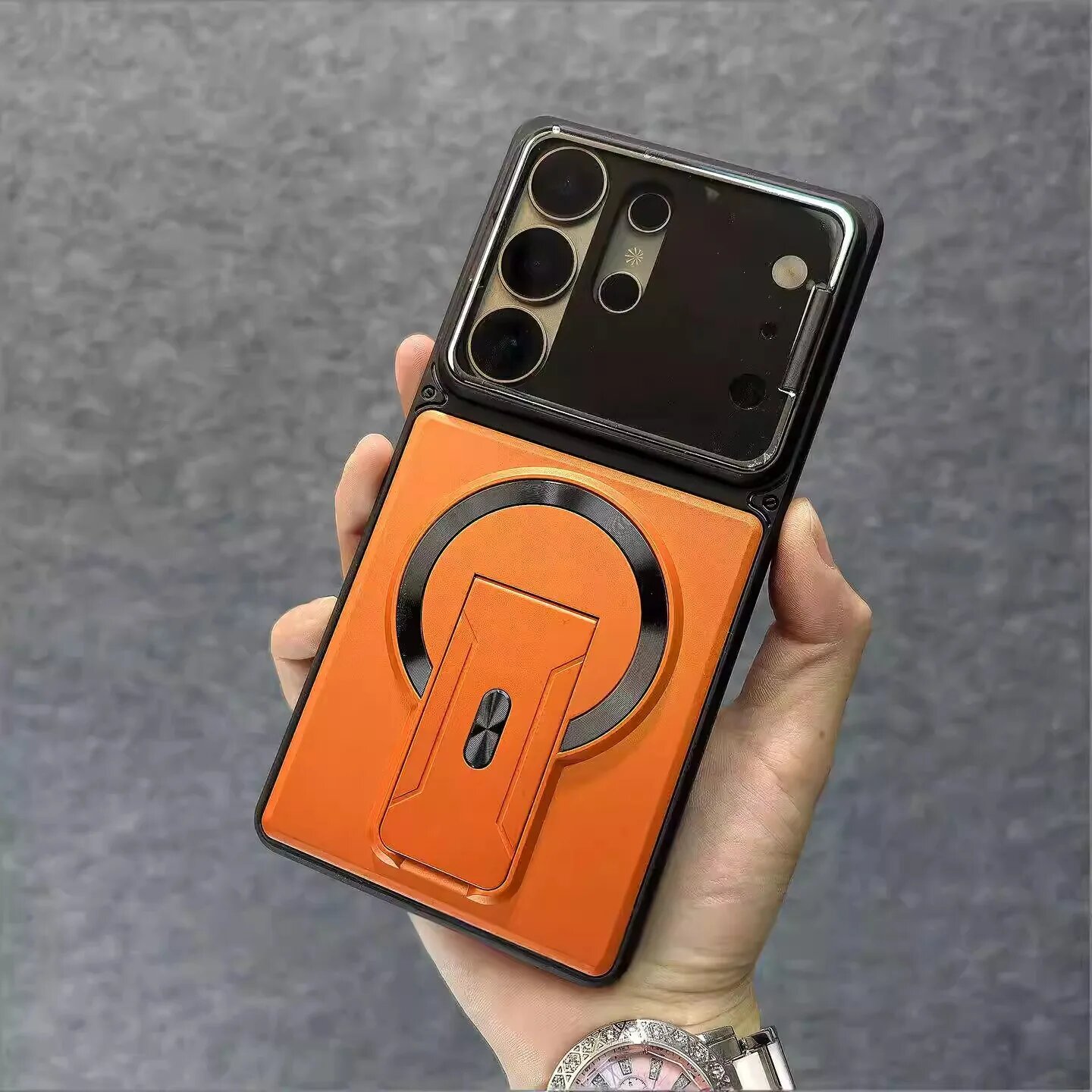 Оранжевый чехол Samsung Galaxy S25 Ultra с подставкой