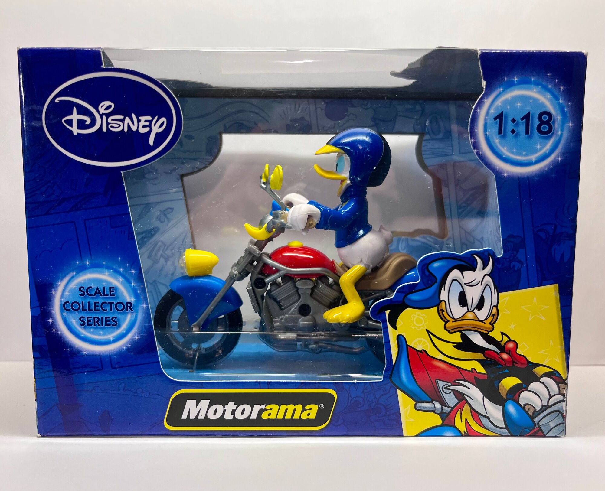 Винтаж DISNEY "Macdue S.P.A" (TM "Motorama") Italia - Donald Duck. Коллекционный Мотоцикл с героем - дональд ДАК (1:18)