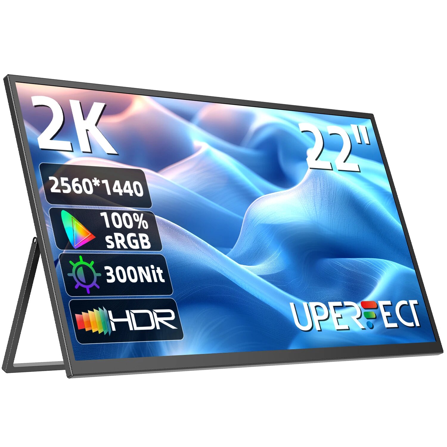 Дисплей для компьютера UPERFECT UMax 22, монитор 22 дюйма, 2K 1440P, IPS-экран с 100% sRGB, со стойкой для ноутбука, ПК, Mac, телефона, игровой консоли PS5