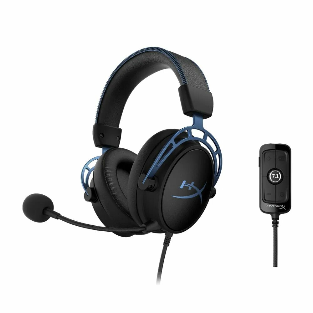 HyperX Наушники проводные с микрофоном Cloud Alpha S, USB, 3.5 мм, черный, синий