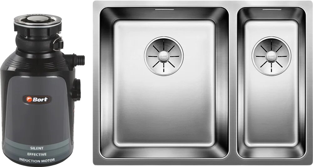 Комплект Мойка Blanco Andano 340/180-U 522979 58x44, сталь, нержавеющая сталь / Измельчитель Bort Alligator 93410754 электрический, нержавеющая сталь