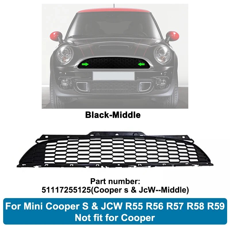 Для BMW MINI R55 R56 R57 R58 R59 (только для Cooper S & JCW) Сменная сетчатая решетка переднего бампера, решетка воздухозаборника, сотовые полоски