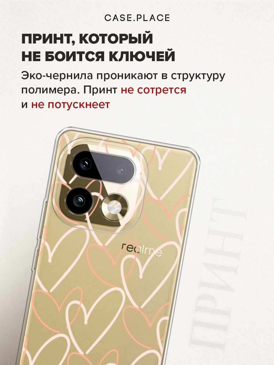 Чехол на Realme 16 Pro+ / Реалме 16 Про+ с принтом Узор из сердечек, прозрачный — фото 1