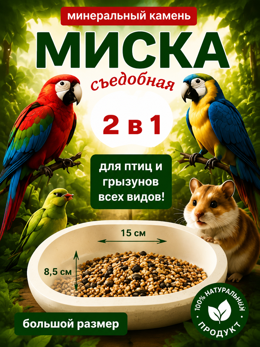 Миска минеральная для грызунов и птиц для здоровья зубов и клюва