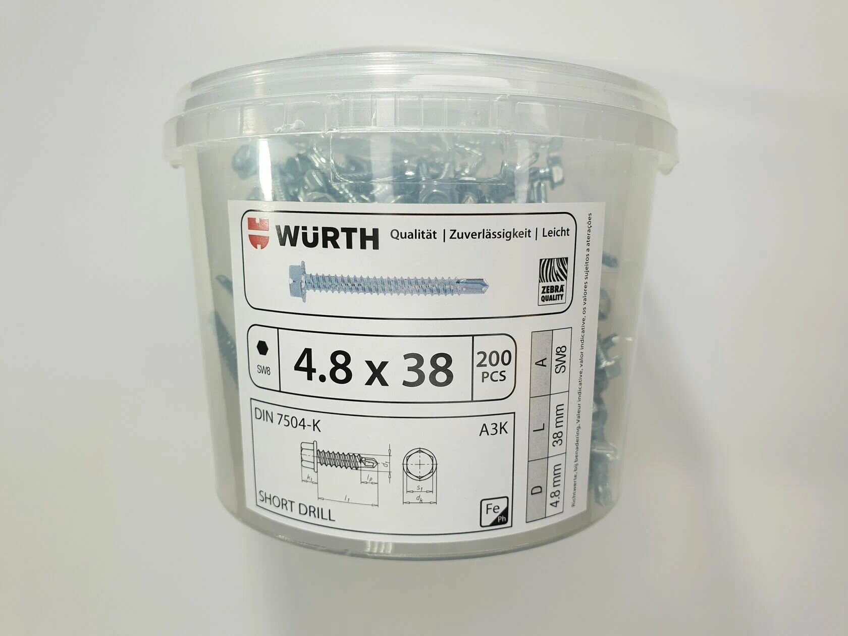 Саморез по металлу DIN 7504-K 4.8x38 200 pcs WURTH, Германия