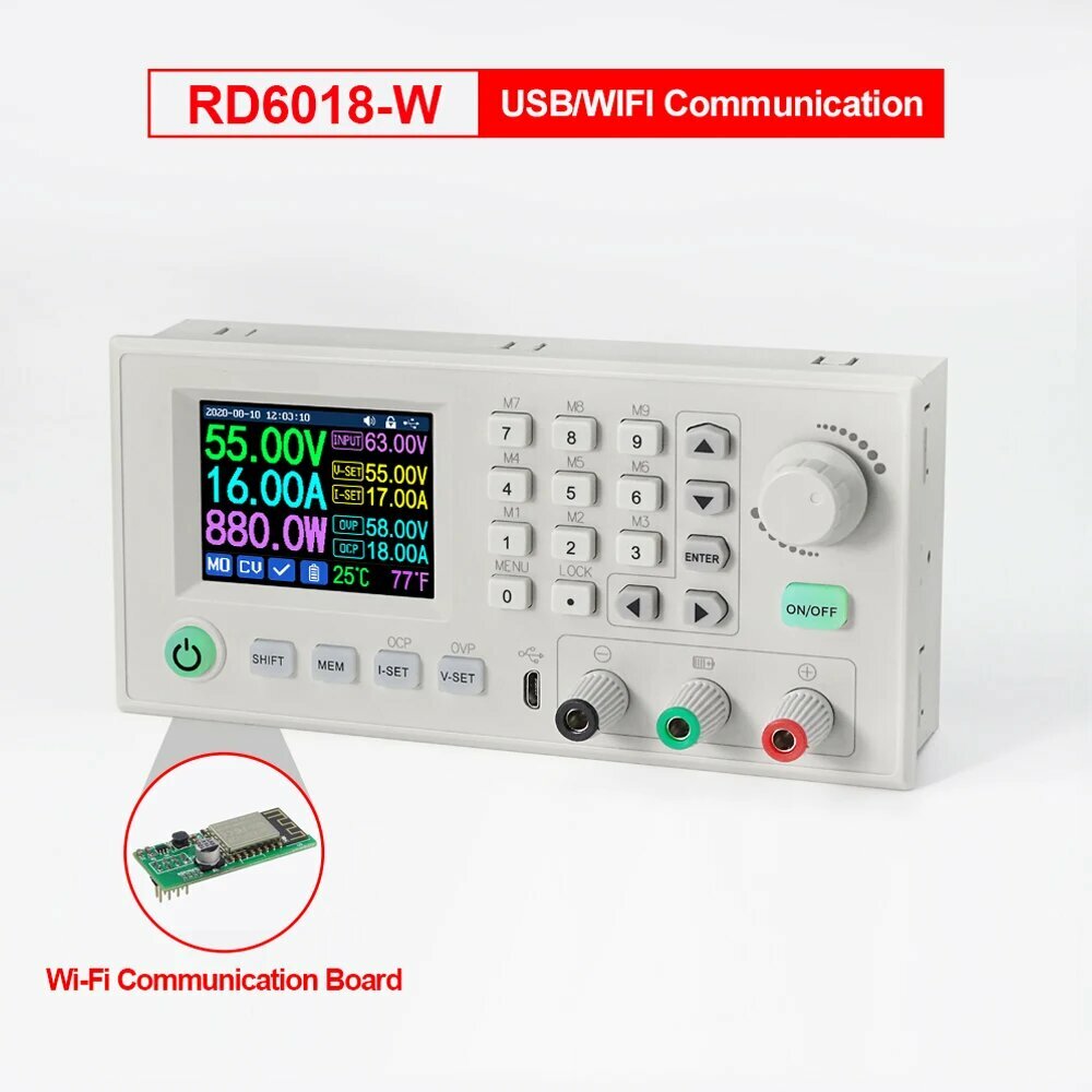 Регулятор напряжения RD6024 RD6018 DC 60V 24A с подключением WIFI/USB, понижающий преобразователь напряжения, лабораторное источник питания с хранением данных
