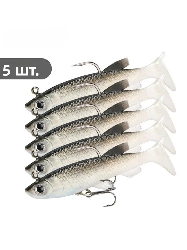 5 шт. Мягкие приманки 8 см swimbait, углеродистые крючки, высокоэластичный ПВХ, без зацепов, для окуня, форели, щуки