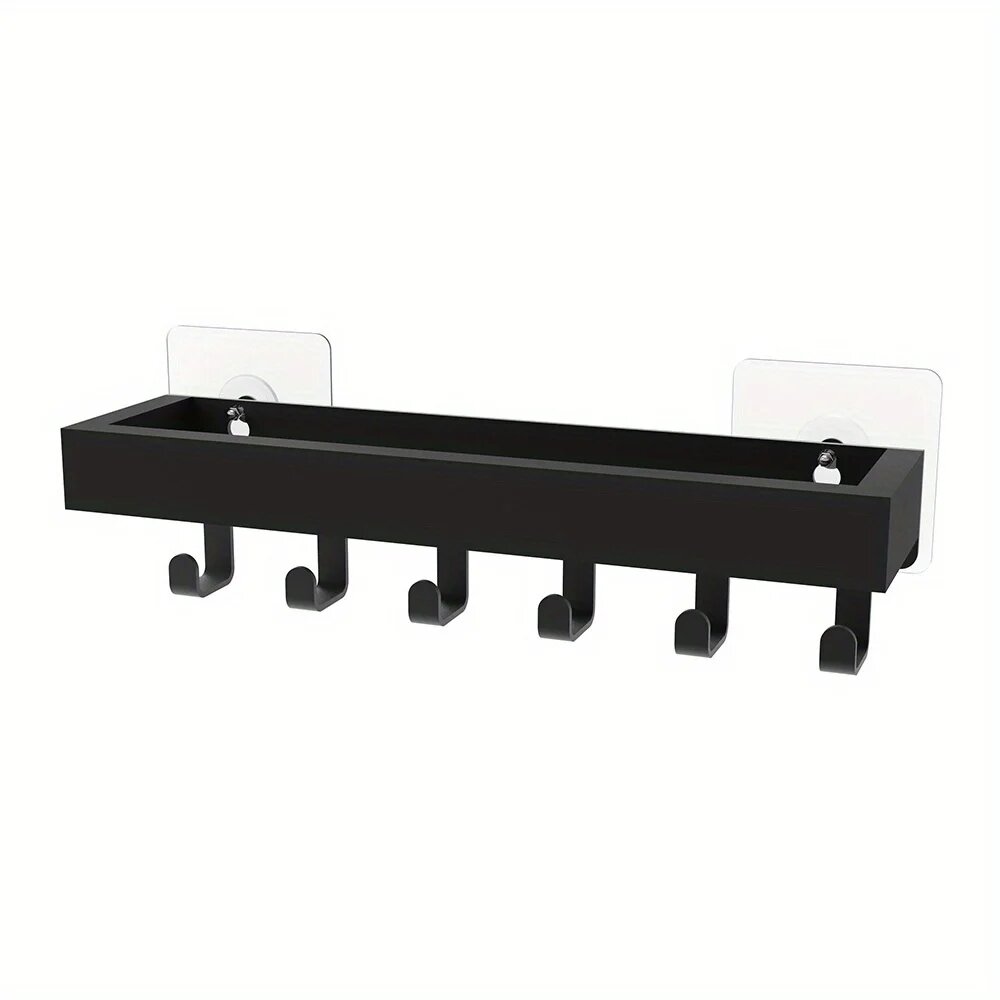 Деревянная плавающая полка с крючками Черный, 1pc Black