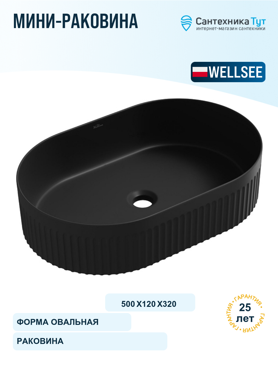 Раковина-чаша Wellsee Festive Fox 2.0 50 319612000 цвет Черный матовый
