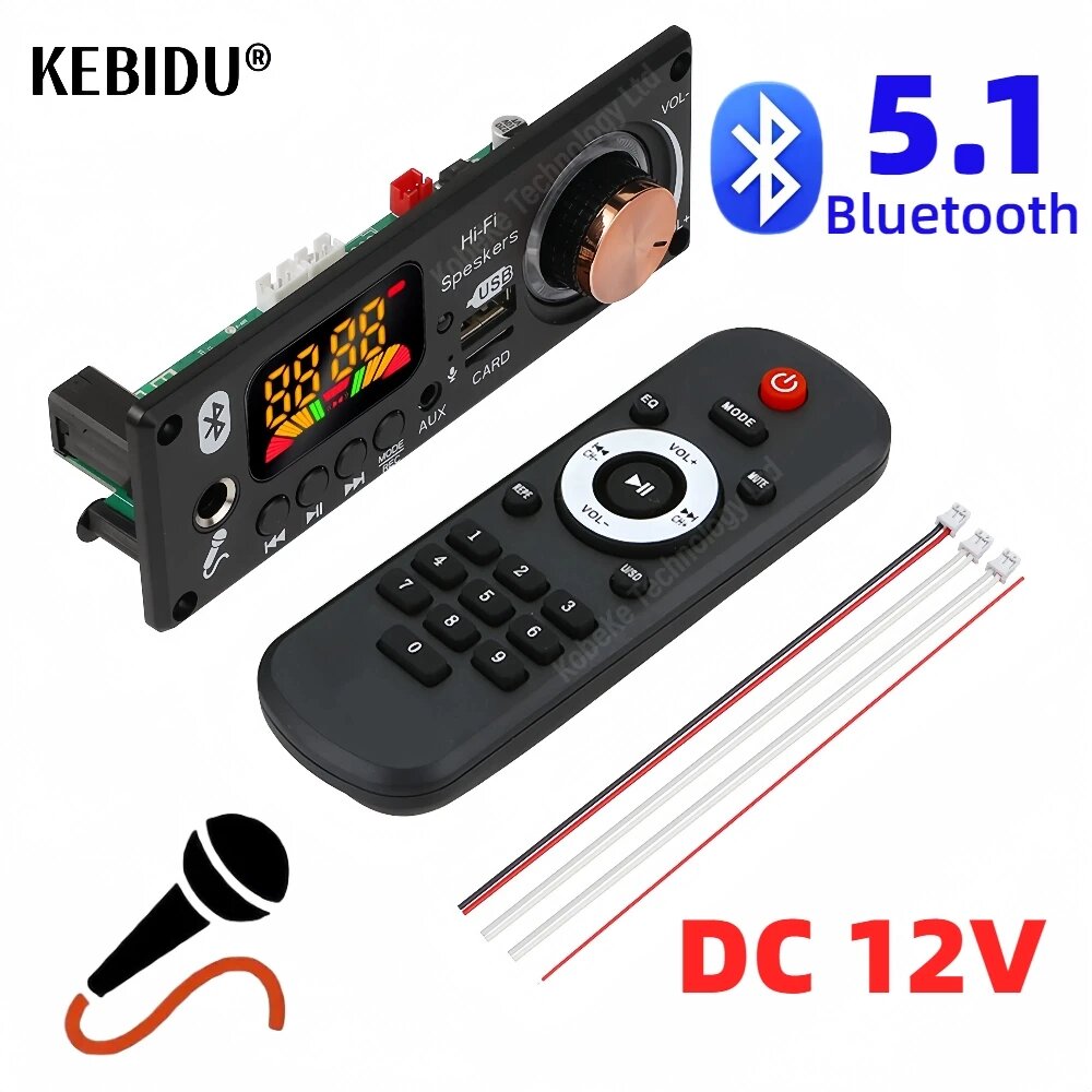 Bluetooth 5.1 MP3-плеер HiFi 12В с микрофоном и пультом