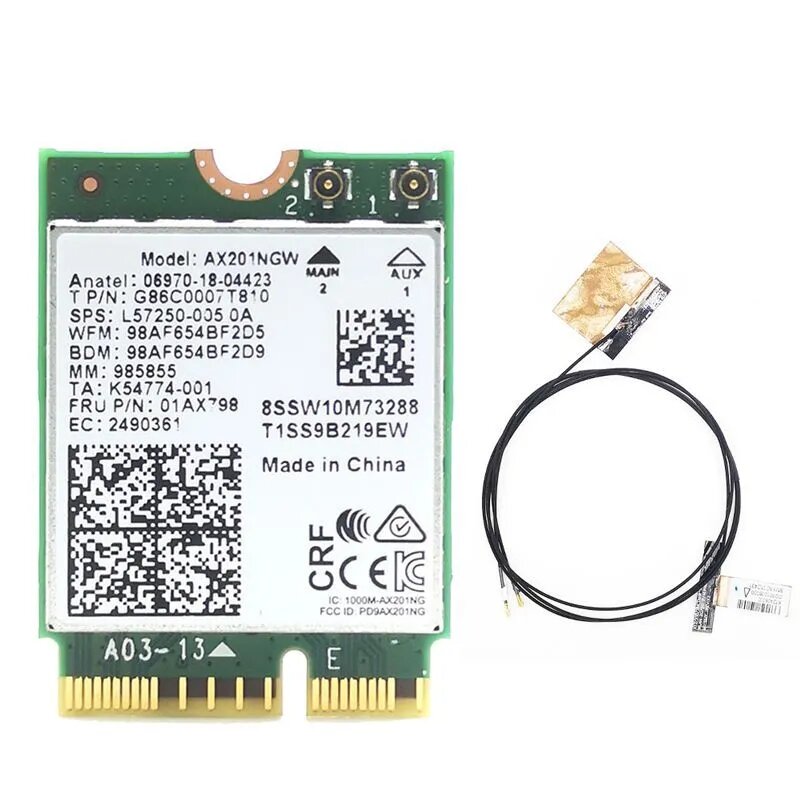 AX201 AX201NGW WiFi-карта с 2 антеннами M.2 CNVio2 2,4 ГГц/5 ГГц WiFi 6 3000 Мби
