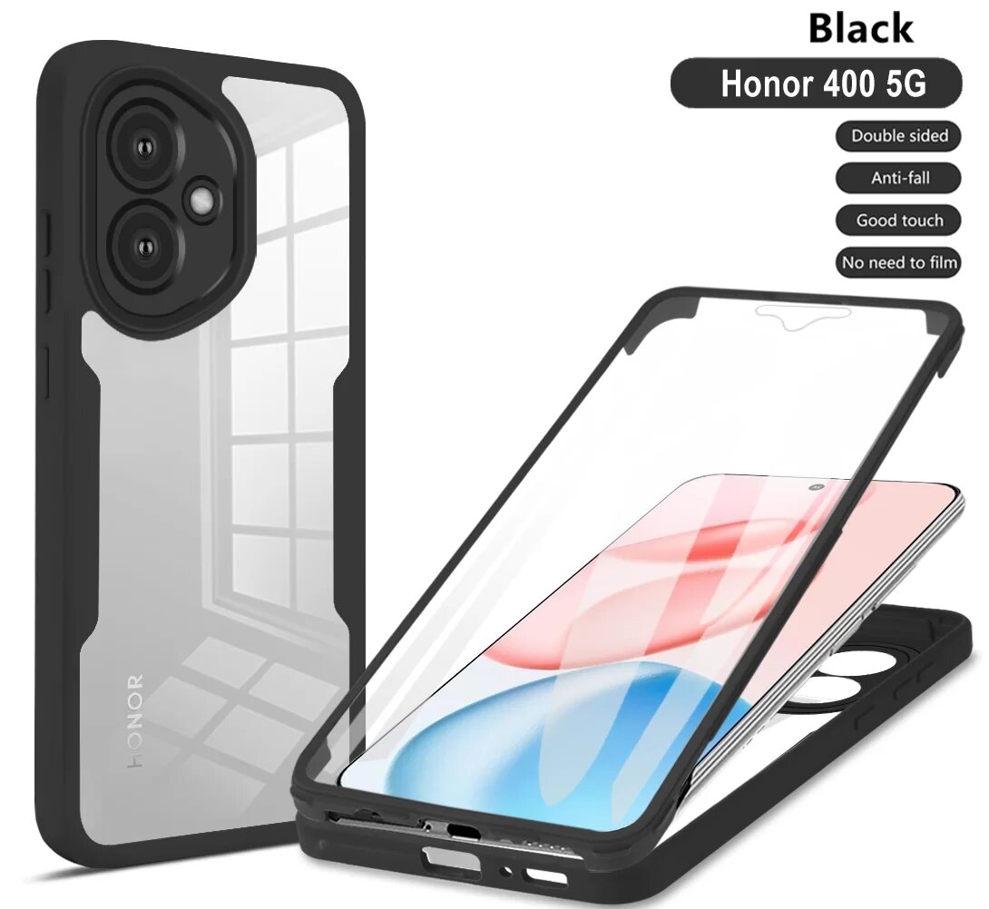 Для Honor 400 5G 360, полный защитный чехол для телефона Honor400 5G, прозрачный экран с QS360-Black