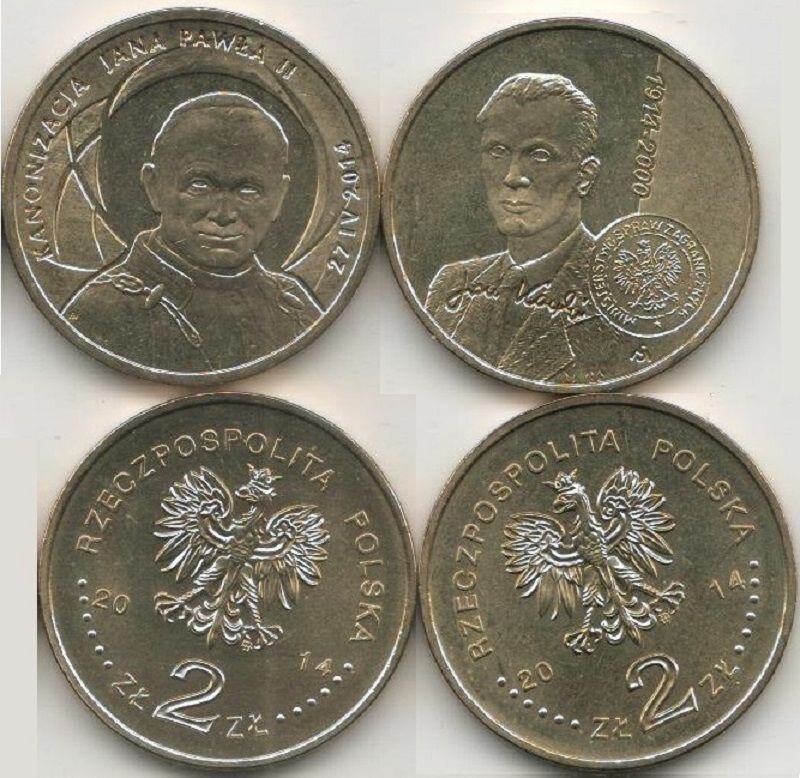 2014 2 монеты по 2 злотых 259 260 Набор монет Польша 2014 год UNC
