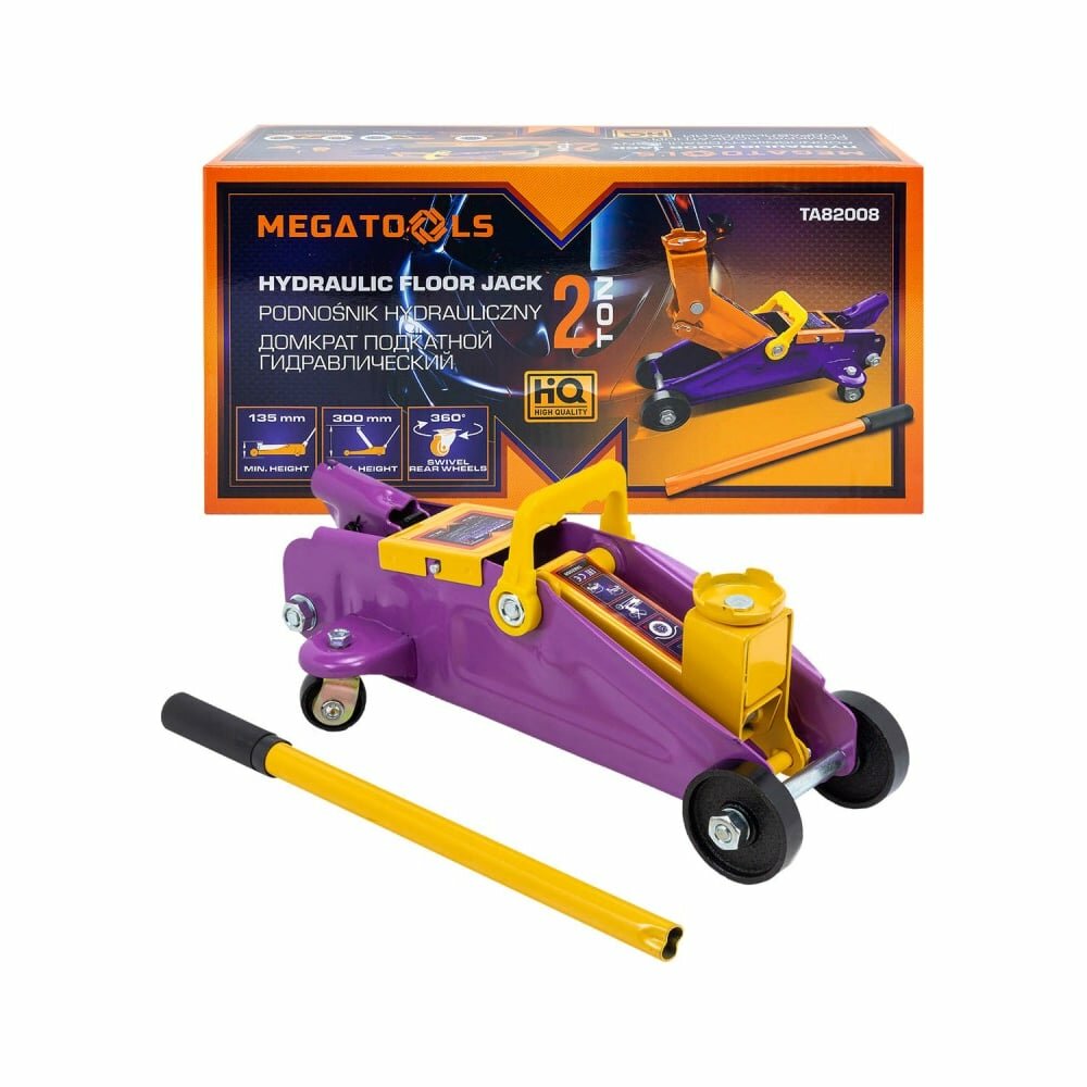 Домкрат подкатной гидравлический MEGATOOLS 2 т, h min 135 мм, h max 300 мм MT-TA82008(61219)
