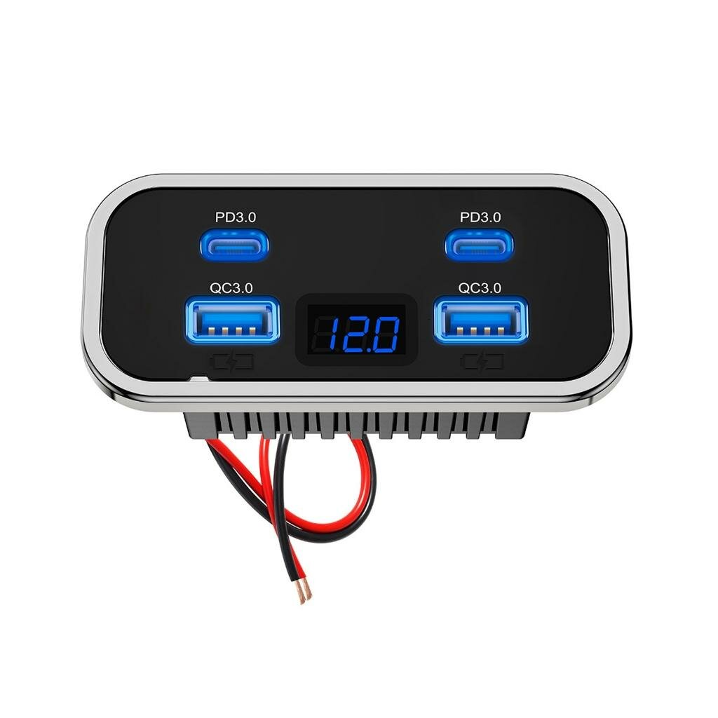 Автомобильное зарядное устройство USB 4 порта PD QC3.0 12V/24V с вольтметром