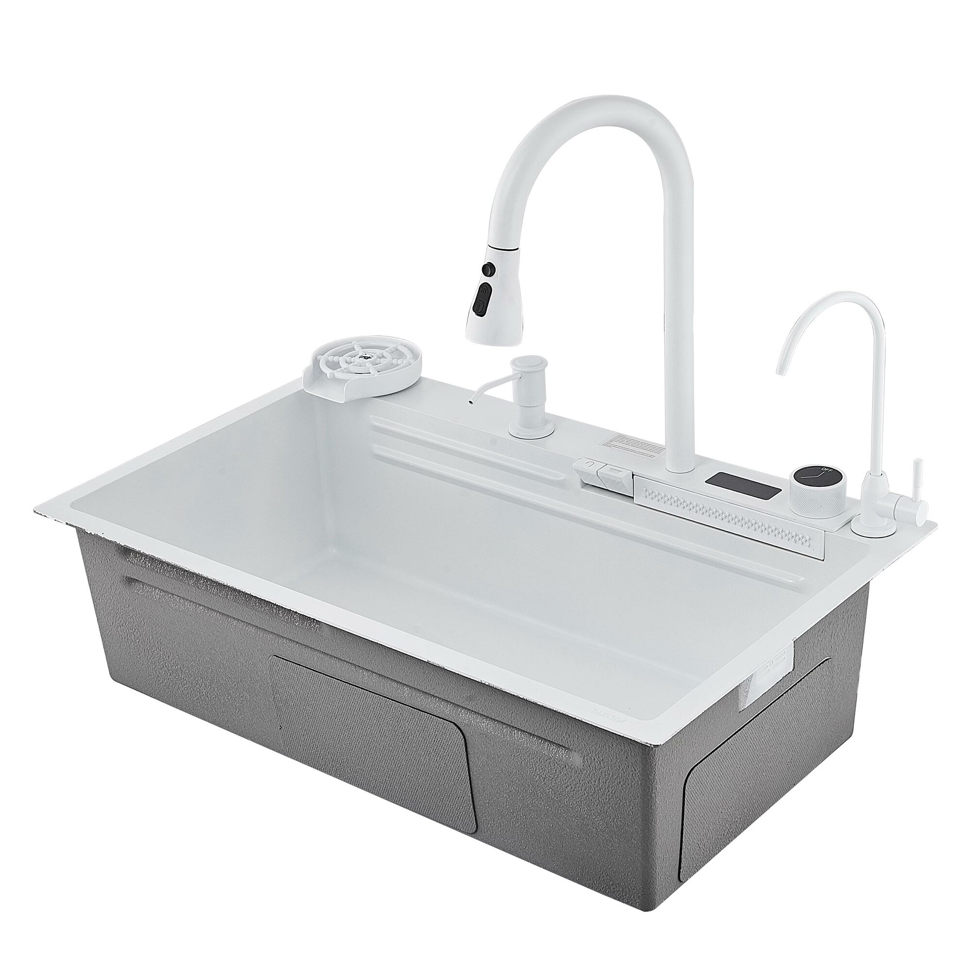 Мойка для кухни со смесителем Savol 75х46 S-SC002W белая, 1 чаша, нержавеющая сталь