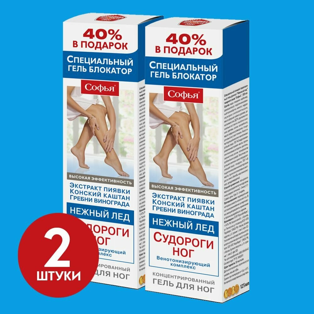 Гель с венотонизирующим комплексом для ног концентрированный Софья Нежный Лёд 125 мл. НПО ФораФарм. Набор 2 штуки.