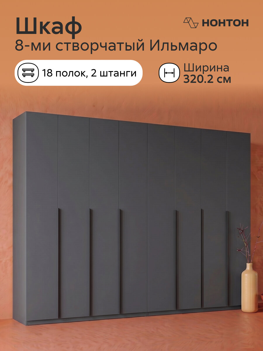 Комплект шкафов Нонтон Ильмаро, 2 шт, Ш: 320.2 * Г:50.6 * В:221.6, (графит серый / 2 штанги)