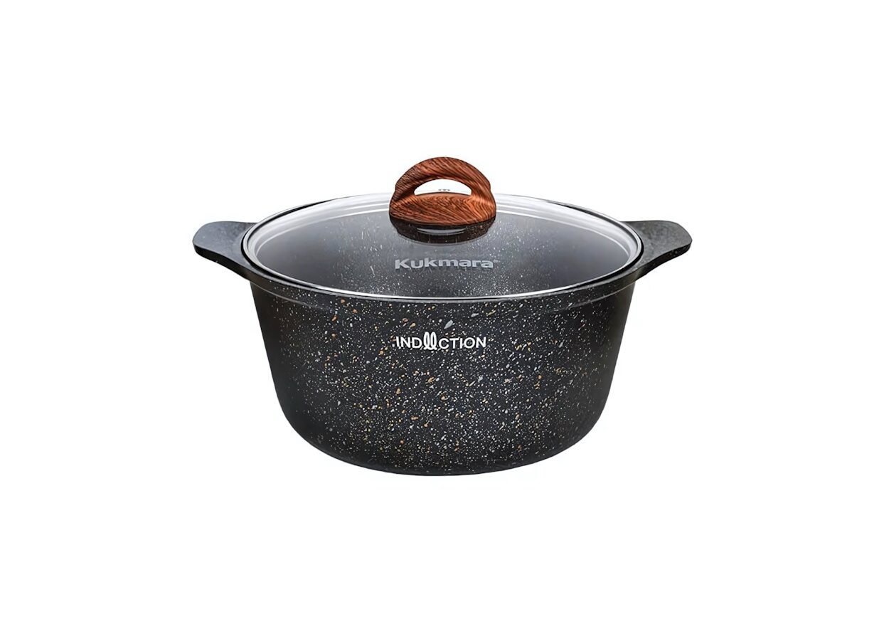Кастрюля алюминиевая антипригарная 2 л Kukmara "Granit Ultra Induction" со стеклянной крышкой, для индукции