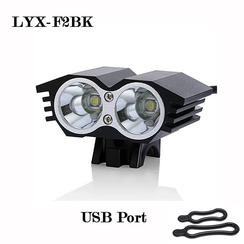 Велофонарь LYX-F2 2000 люмен алюминиевый Черный, N2-T6-USB Port Black