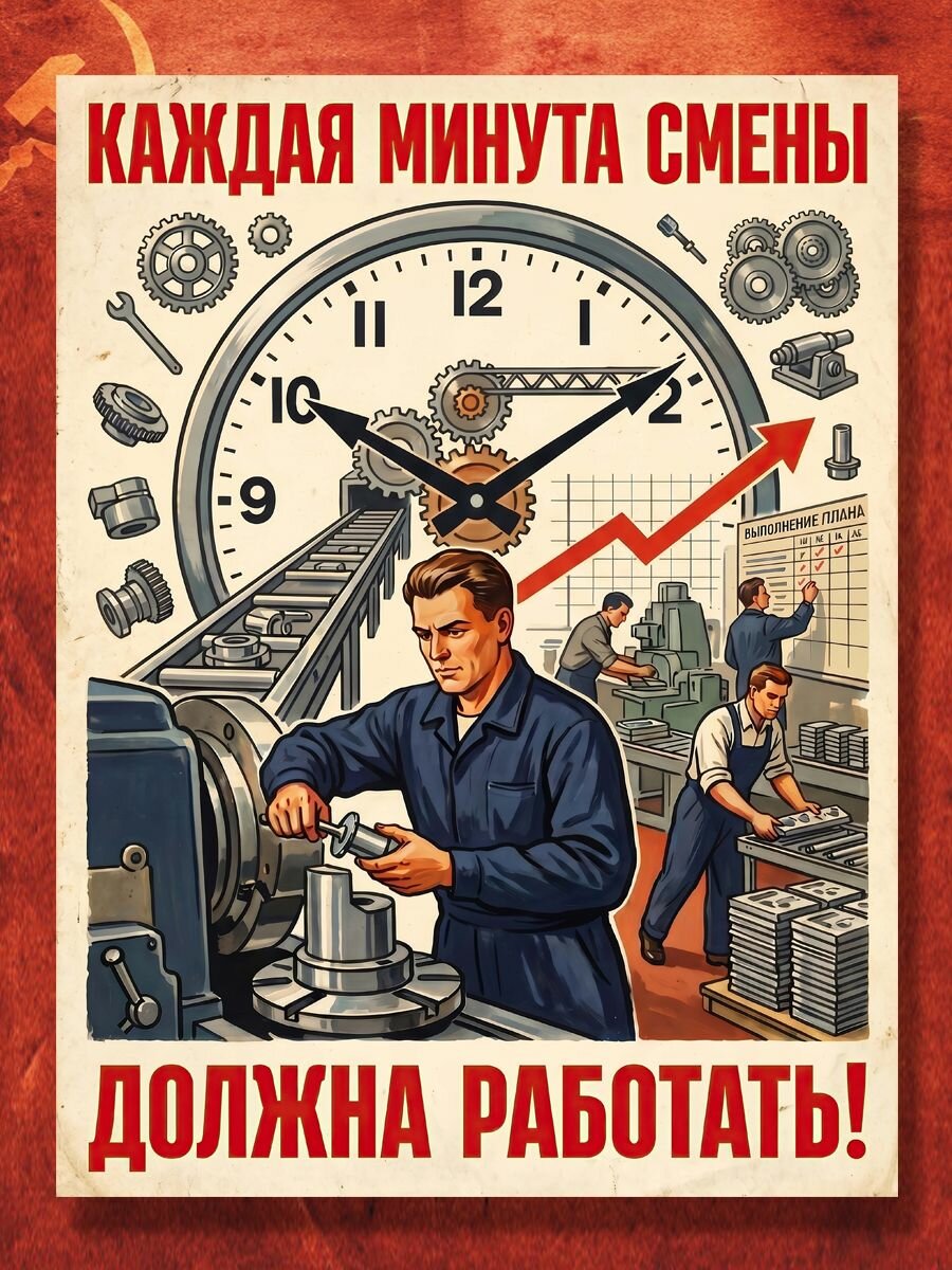 Постер СССР "Каждая минута смены должна работать!" - 30х40см (без рамки)