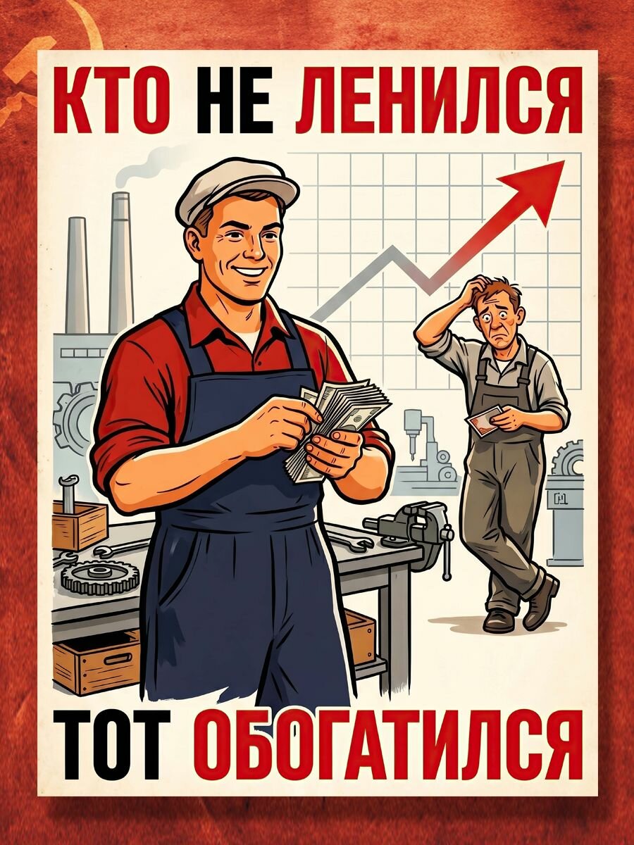 Постер СССР "Кто не ленился - тот обогатился!" - 30х40см (без рамки)