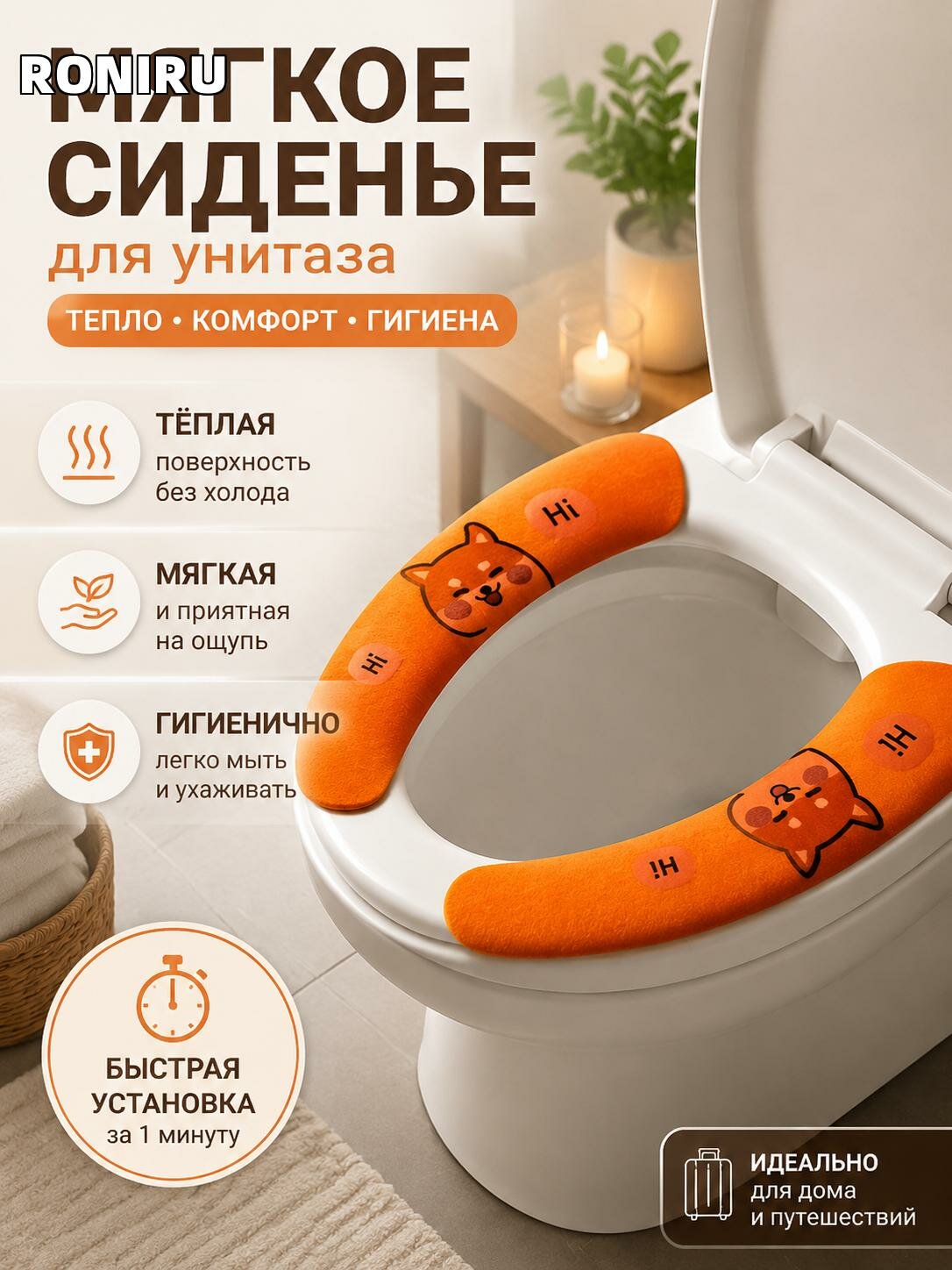 Мягкое сиденье для унитаза с тёплой поверхностью и быстрой установкой — комфорт и гигиена дома и в путешествиях
