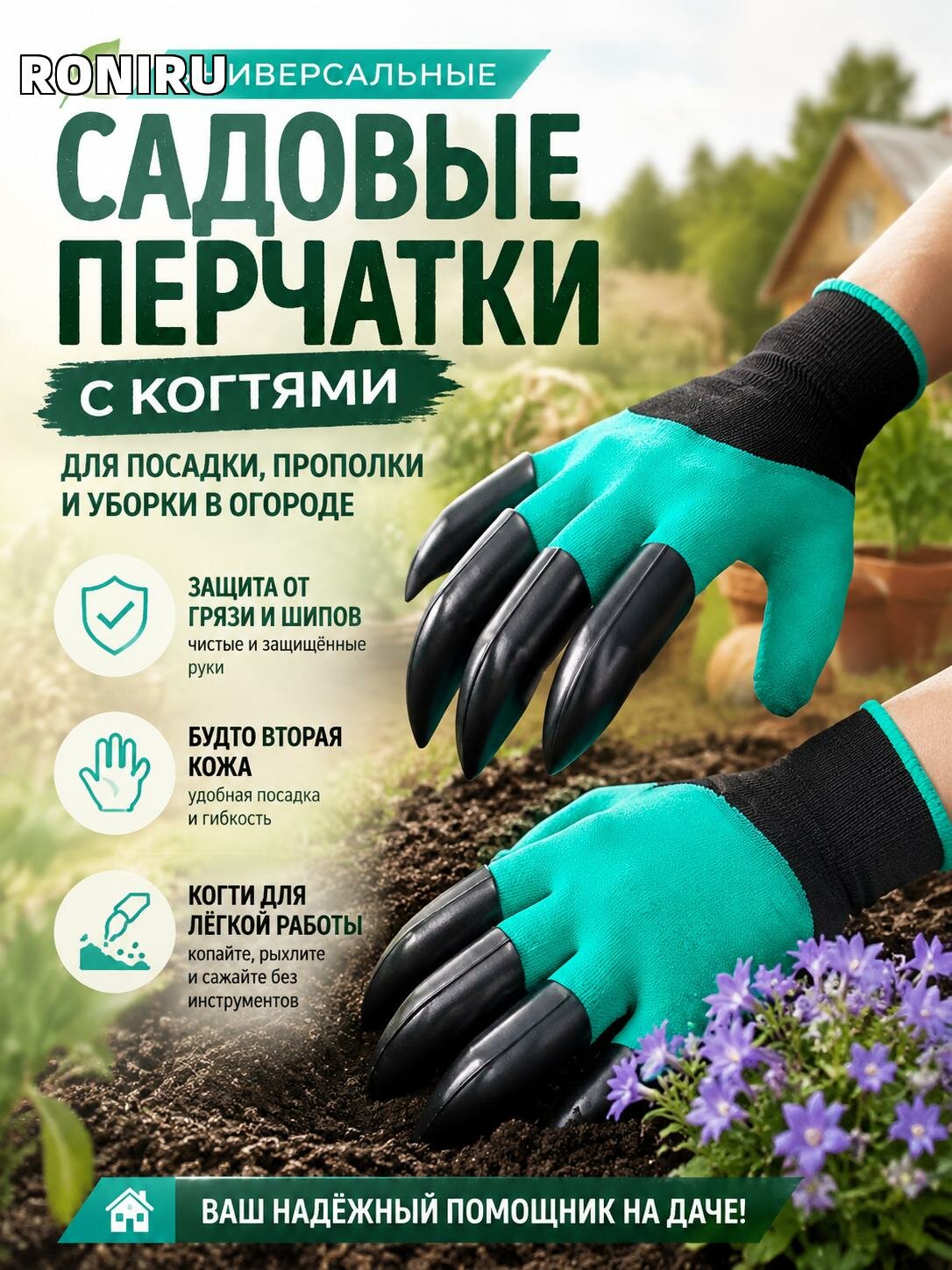 Универсальные садовые перчатки с когтями для посадки, прополки и уборки в огороде — защита от грязи и шипов для дачи
