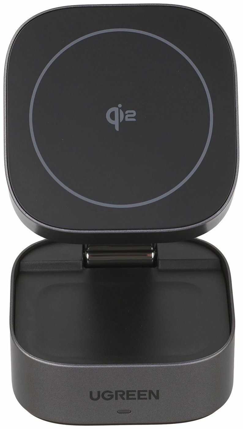 Беспроводное зарядное устройство Ugreen W702 2 в 1 для iPhone и AirPods 15Вт Qi2 серый космос (35316)