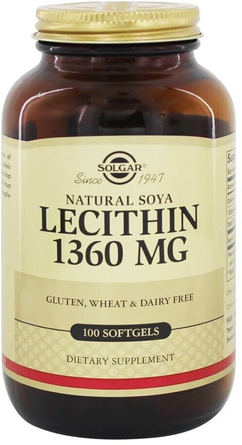 Лецитин Solgar Lecithin 1360 mg (Natural Soya),100 softgels