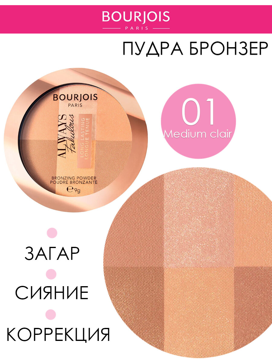 Bourjois пудра бронзер always fabulous bronzing powder 001 medium