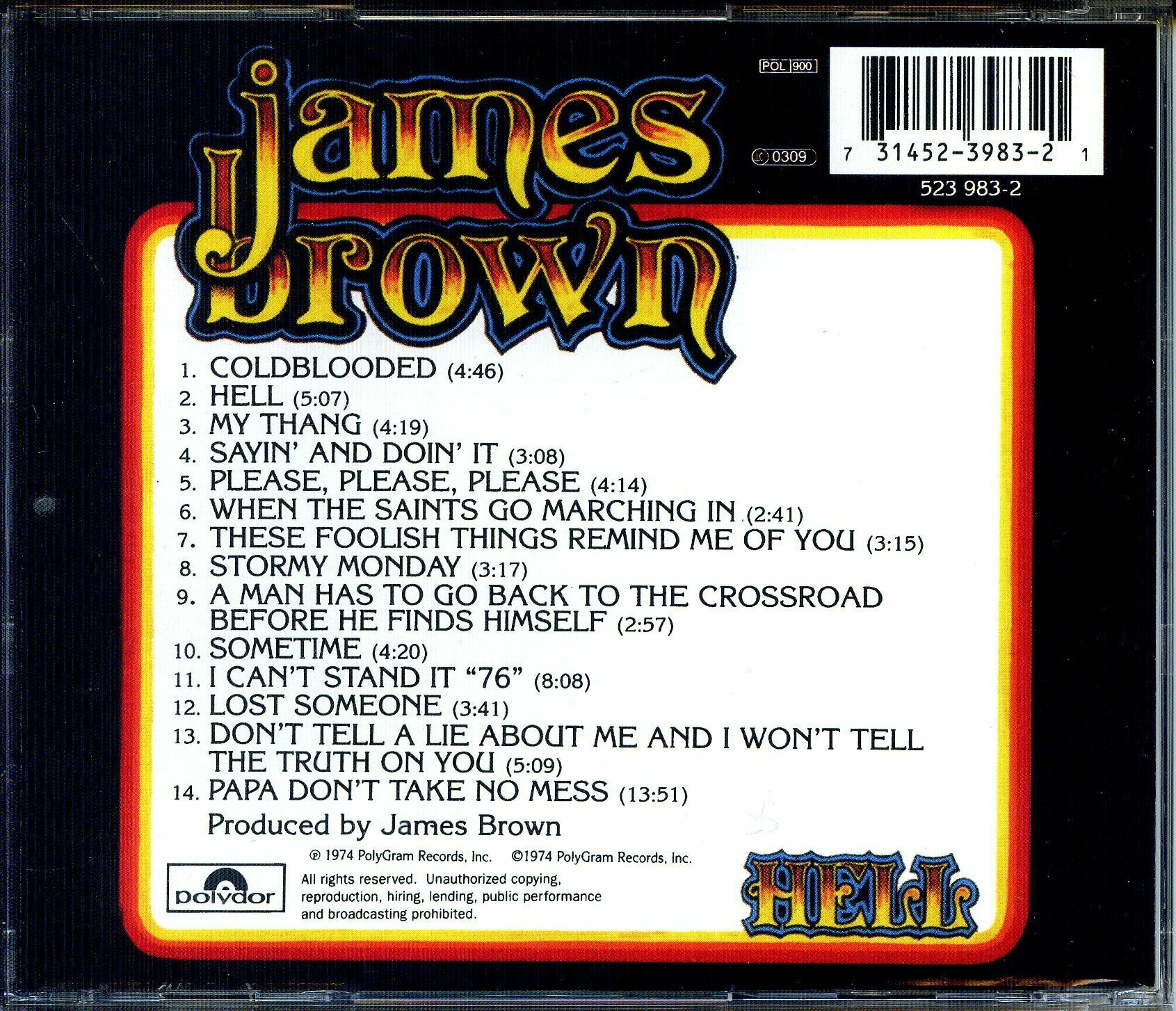 JAMES BROWN - Hell 1973 г Компакт диск — фото 1