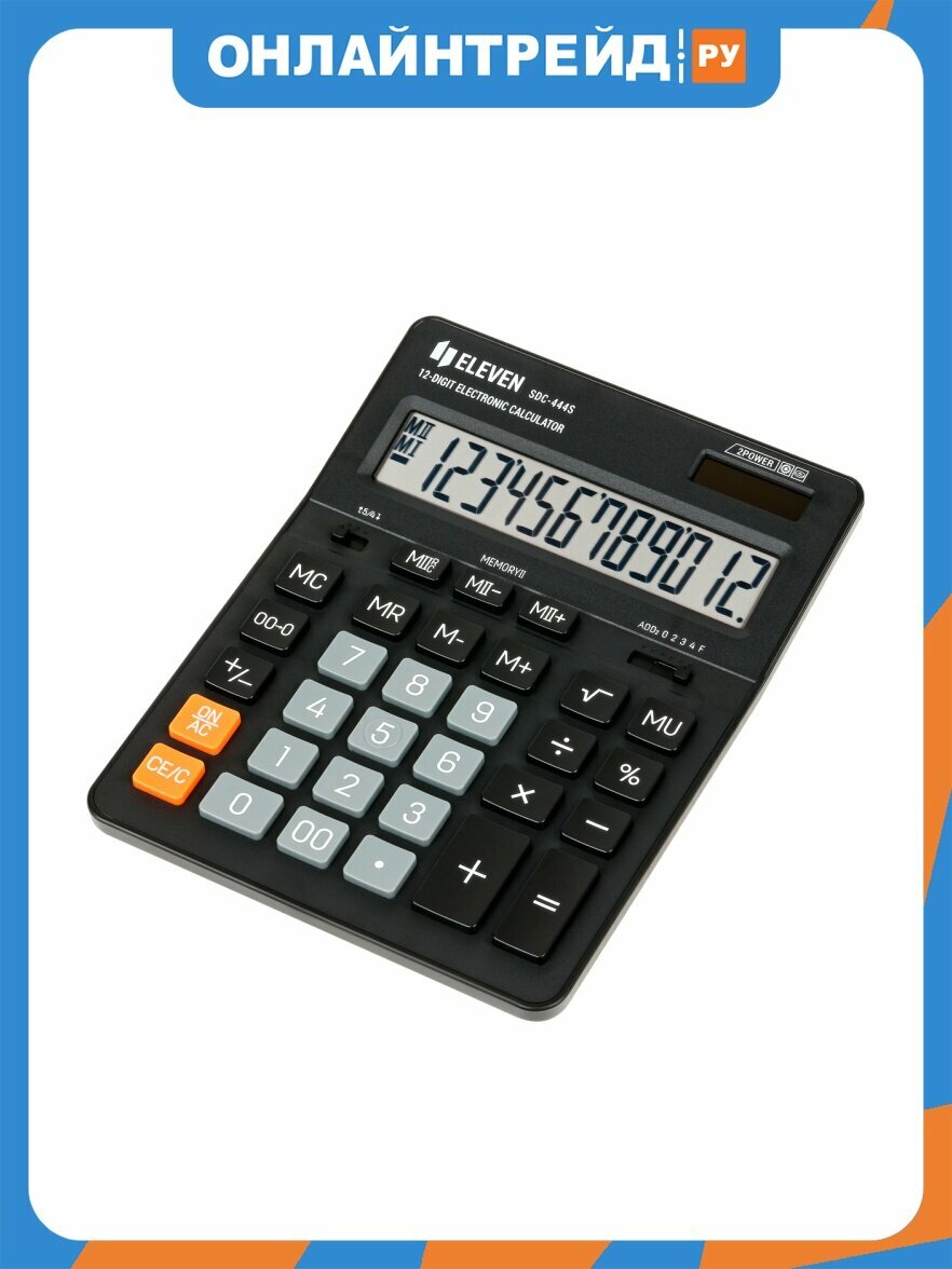 Калькулятор Eleven настольный SDC-444S, 12 разрядов, двойное питание, 155*205*36мм, черный