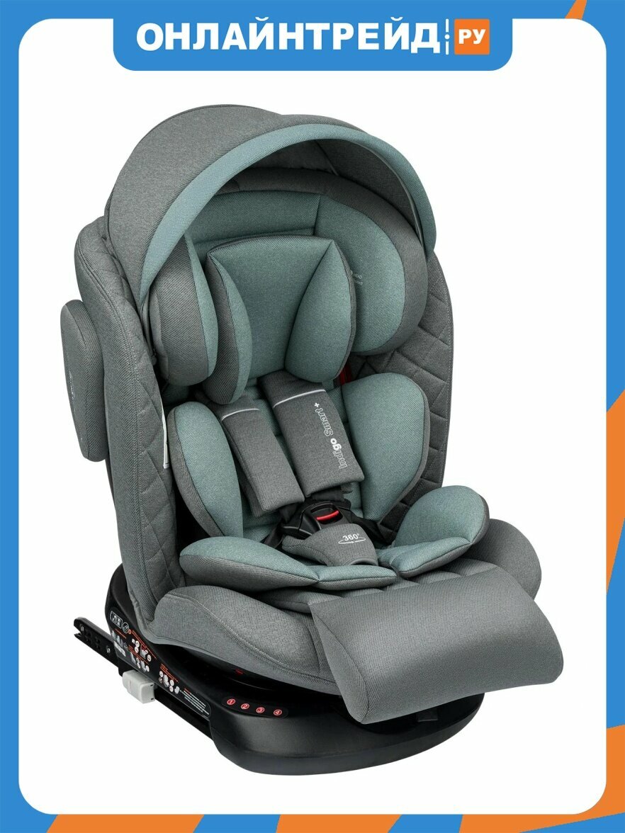 Автокресло Indigo SMART+ ISOFIX капюшон подножка группа 0+1+2+3 0-36 кг серый-зеленый