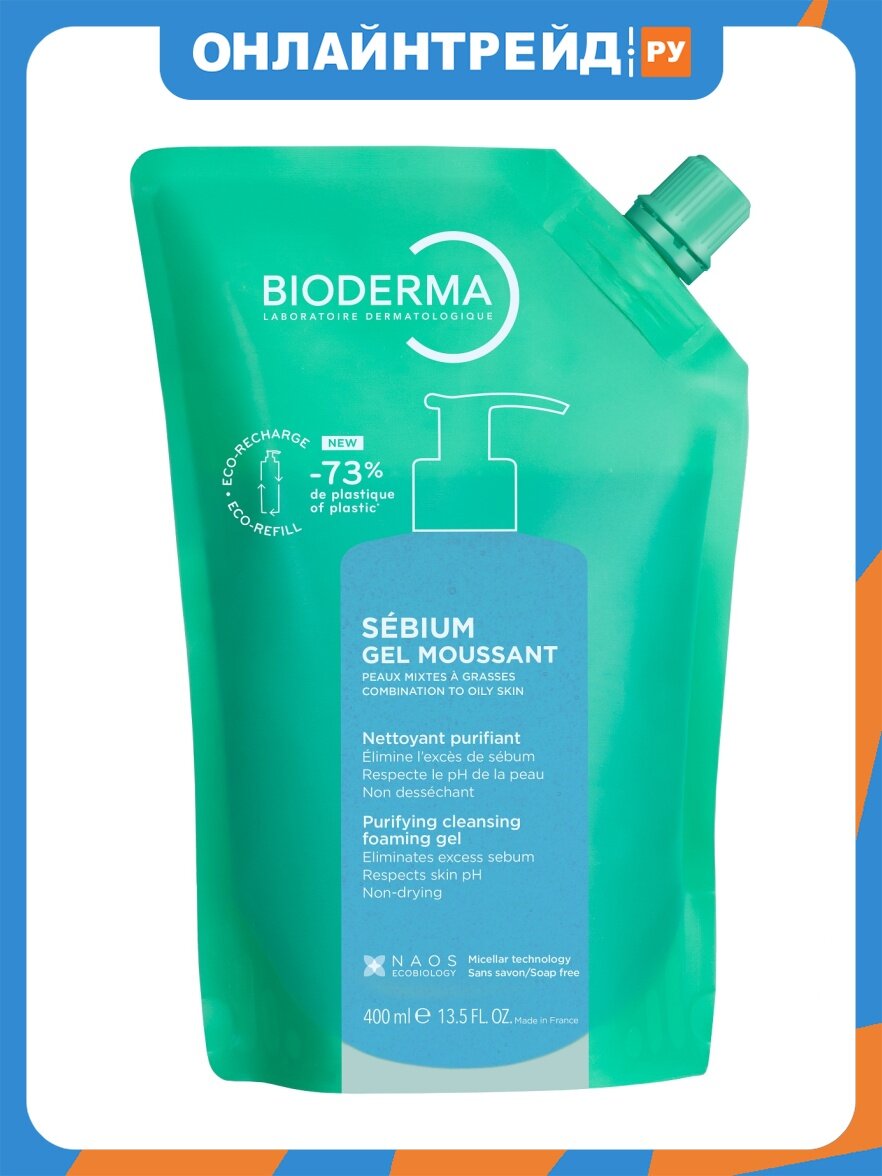 Очищающий гель для лица Bioderma Sebium для комбинированной, жирной и проблемной кожи лица и тела, 400 мл.
