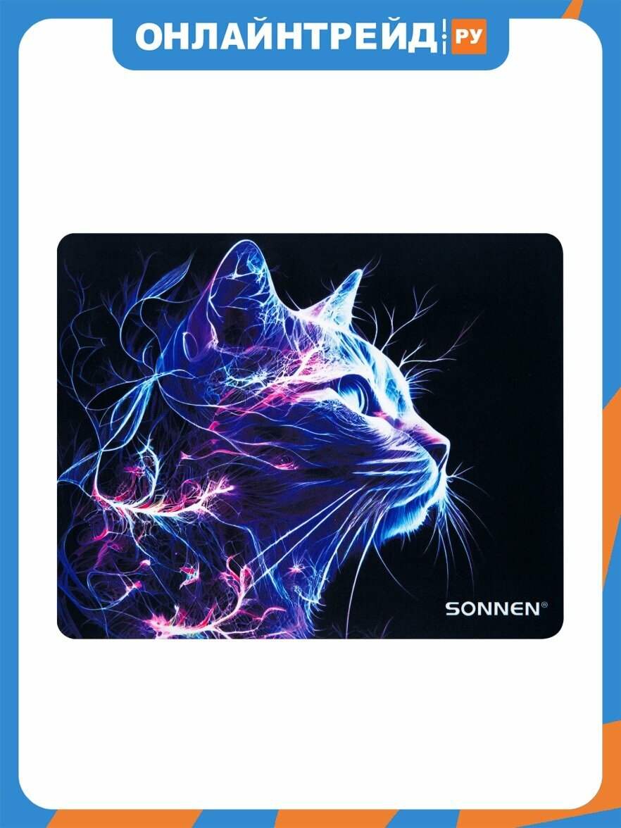 Коврик для мыши Sonnen "NEON CAT" резина + ткань, 250х200х2 мм, 513956