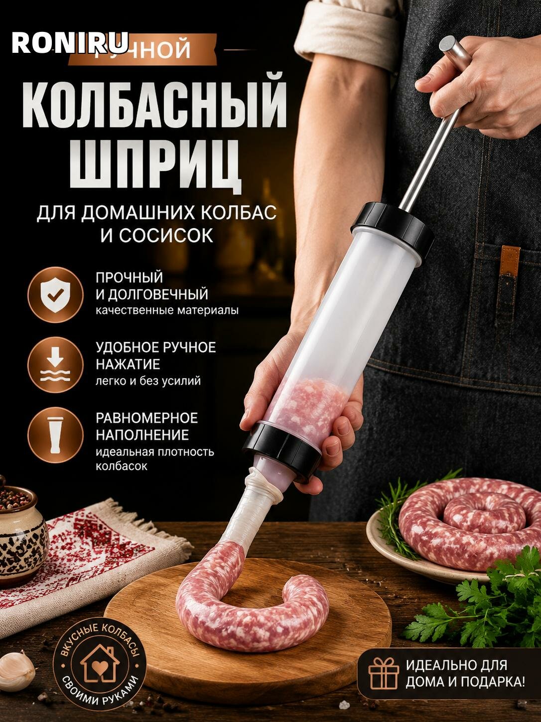 Ручной колбасный шприц, наполнитель оболочек мясным фаршем для приготовления домашних колбас и сосисок для дома