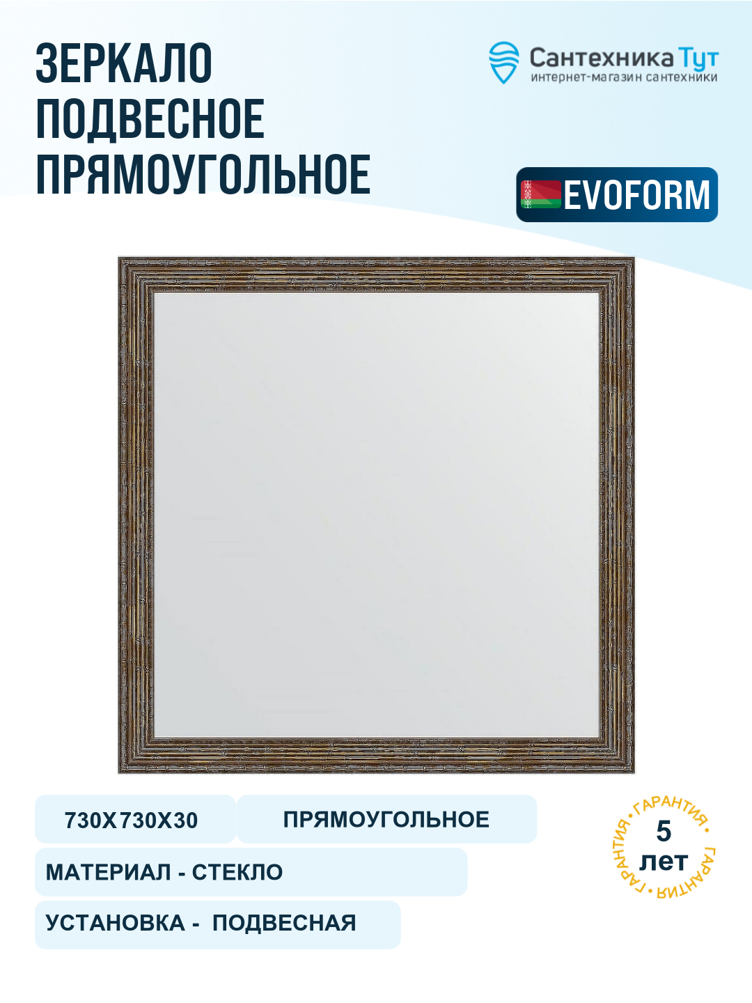 Зеркало Evoform Definite 73х73 BY 1024 в багетной раме - Сухой тростник 51 мм