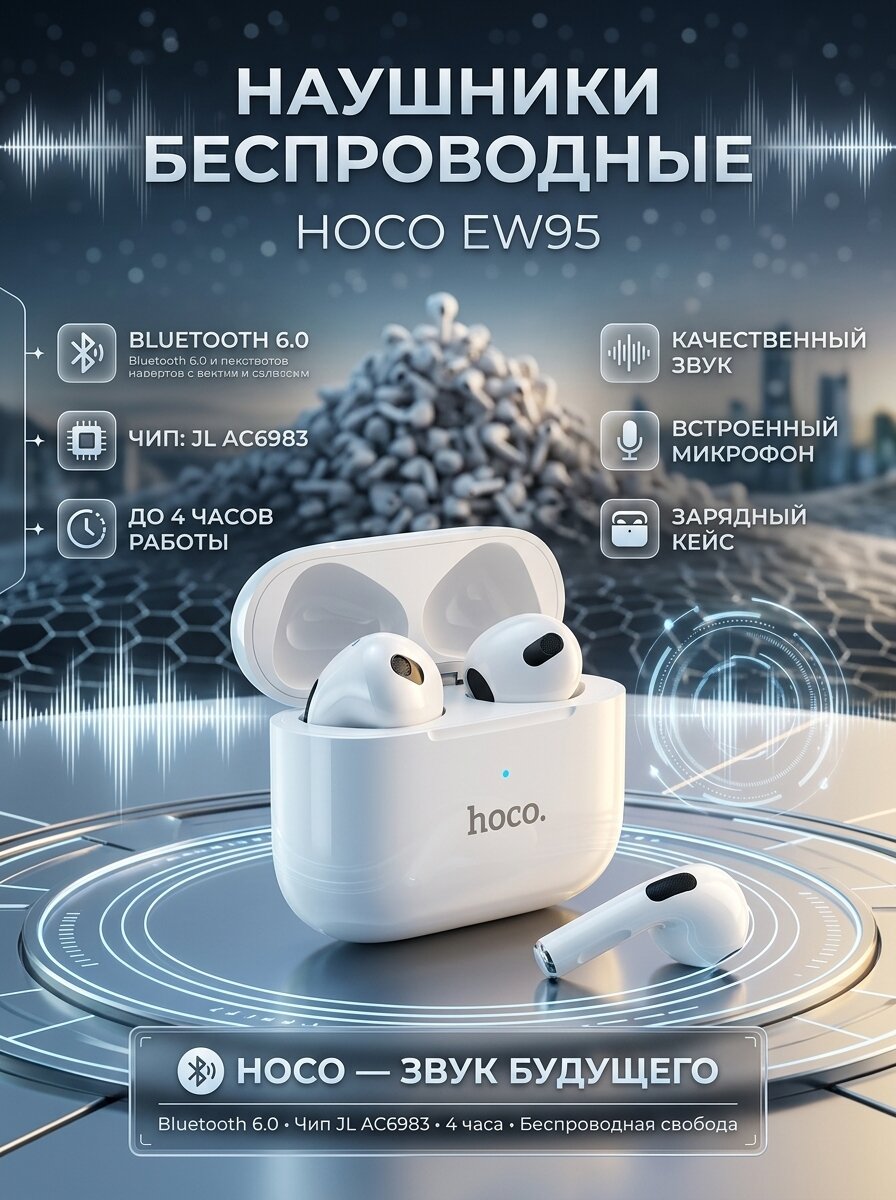 Наушники Hoco EW95, беспроводные, внутриканальные, с микрофоном