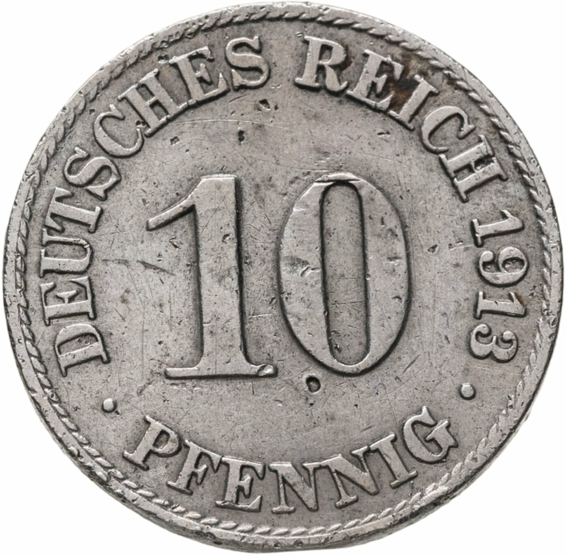 Германия 10 пфеннигов 1913, знак монетного двора: "A" - Берлин, Никель, в сохранности VF