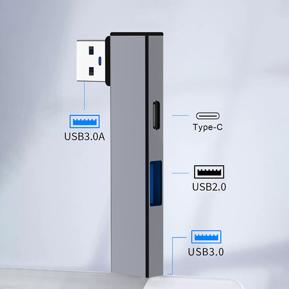 USB-HUB разветвитель с 3-мя портами, 1 Type C + 2 USB, тройник, цвет серый